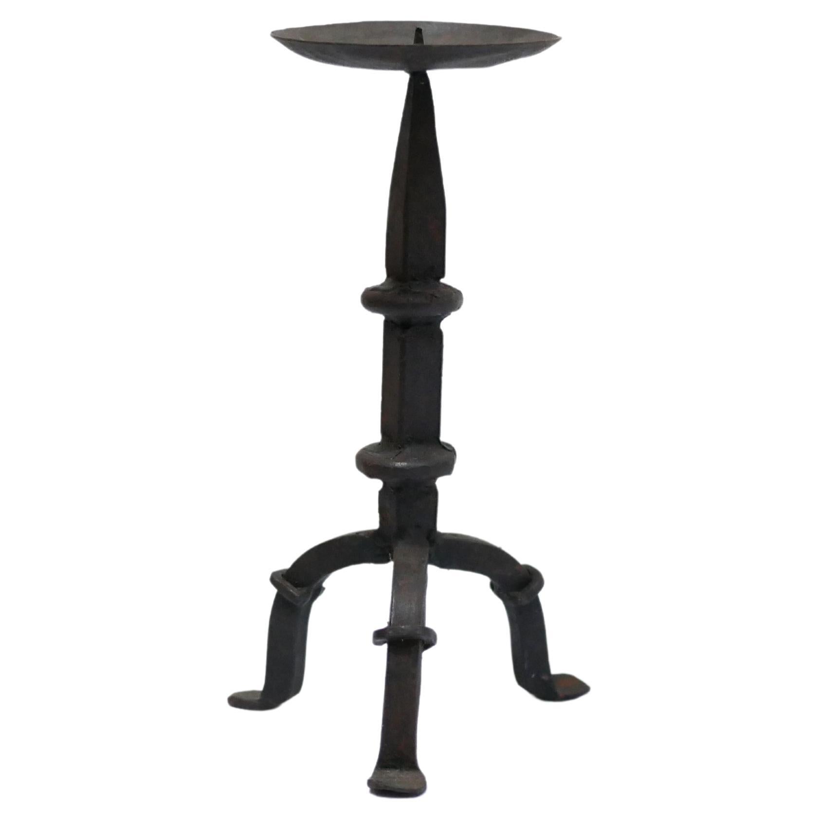 Large Candlestick in Wrought Iron and Brass, circa 1960 For Sale at 1stDibs
