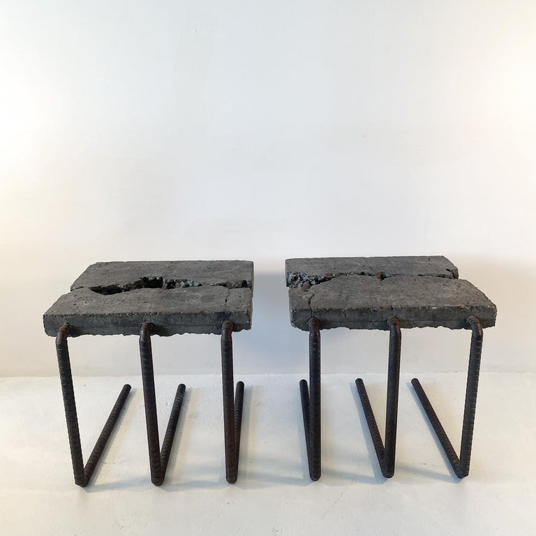 Vintage Brutalist Concrete and Rebar End Tables or Stools For Sale at ...