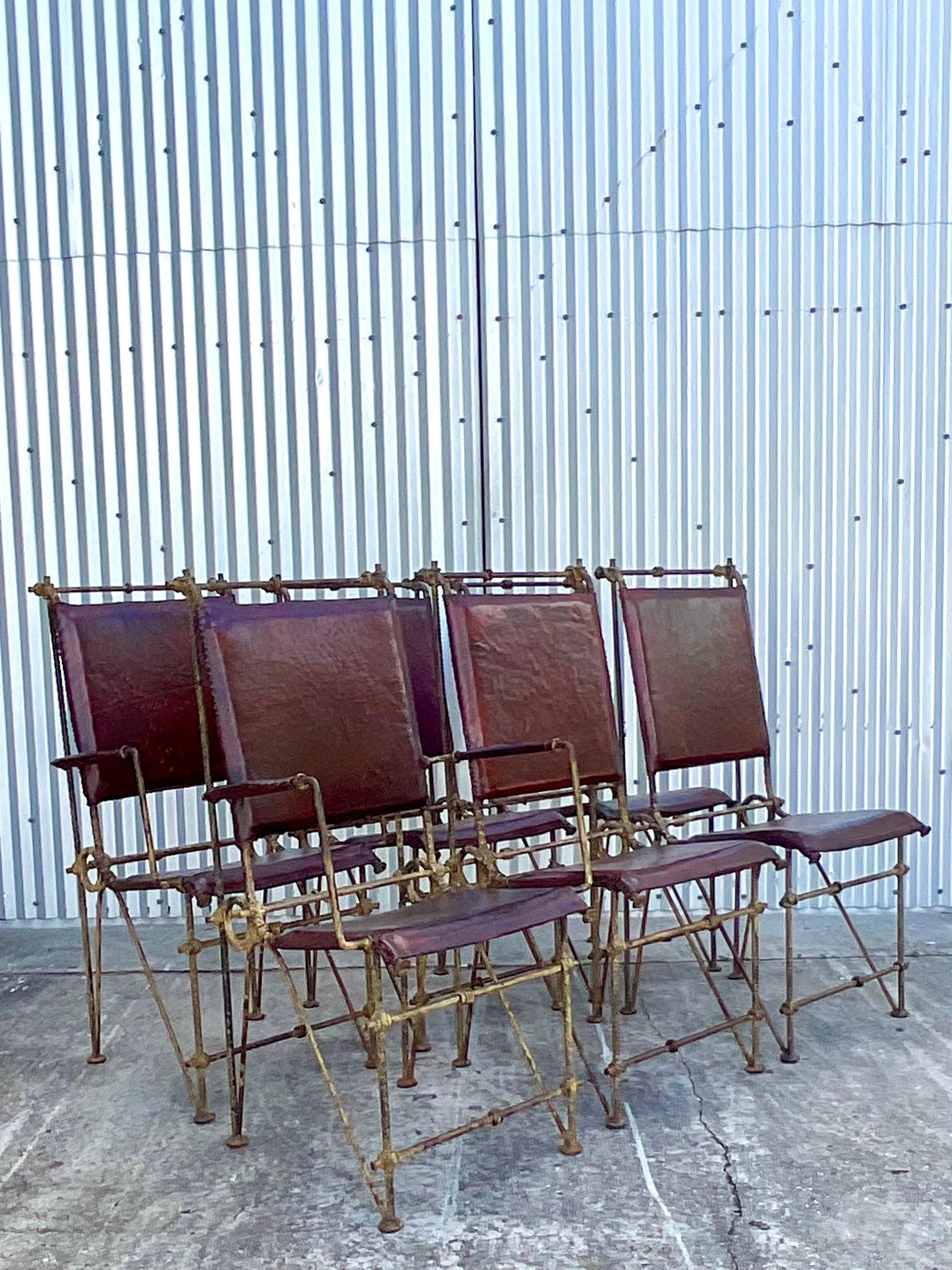 Vintage Brutalist Sculpted Rebar Dining Chairs in the Manner of Ileana ...