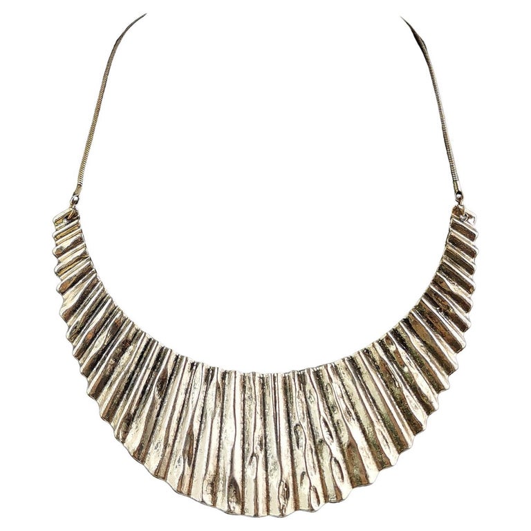 Vintage Brutalist style metal bib necklace For Sale at 1stDibs
