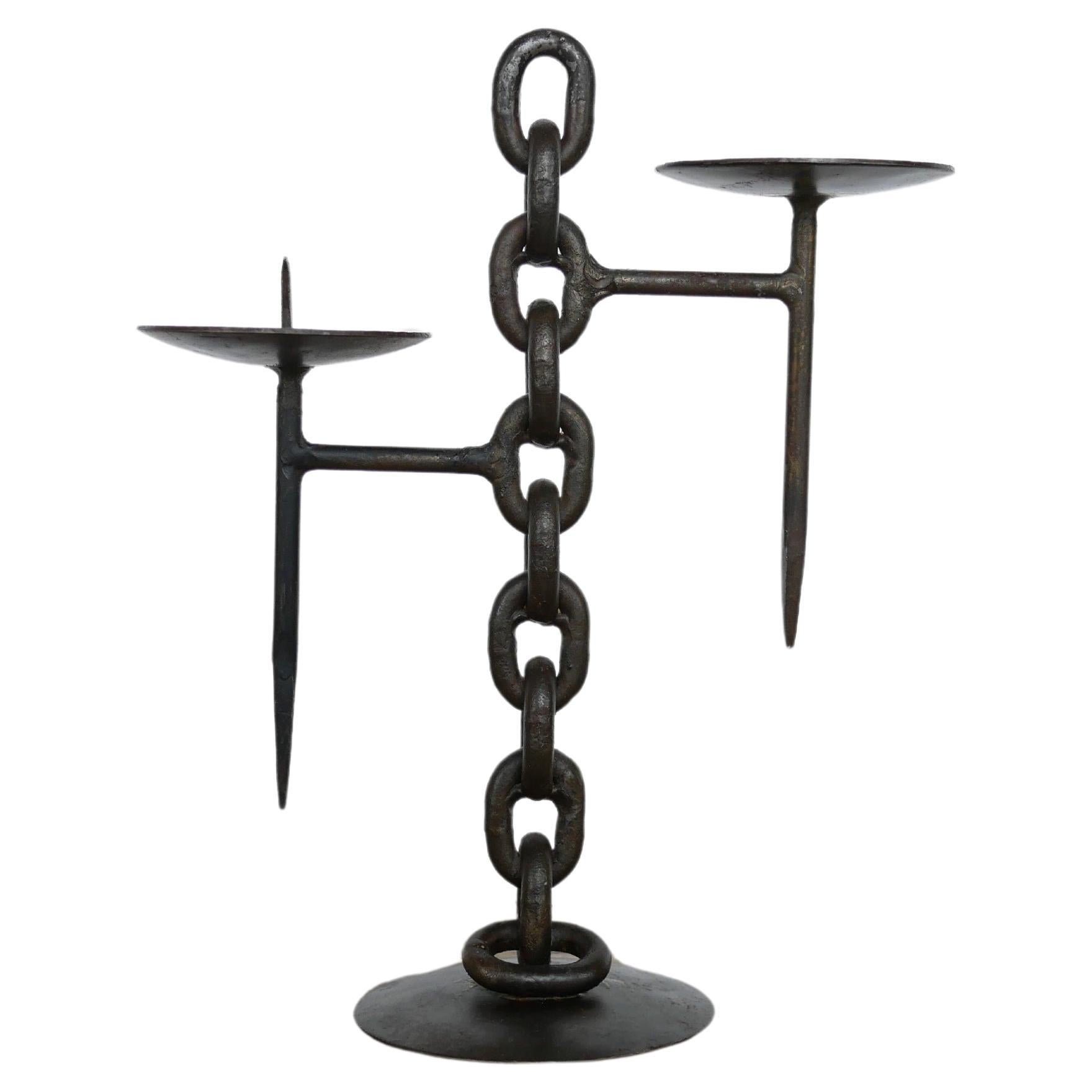 A BRUTALIST Golden SHABBY-CHIC Wrought Iron CANDELABRA CANDLESTICK ...