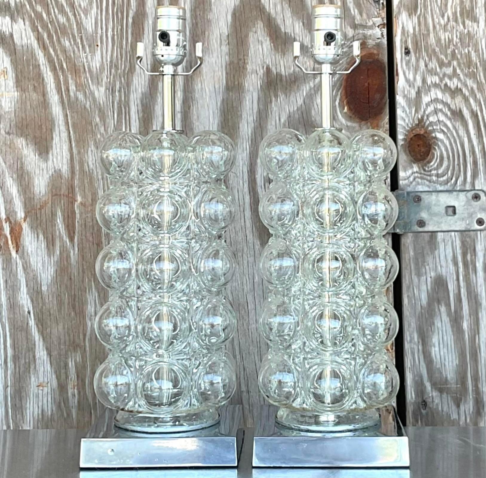 Vintage Bubble Glass Table Lamps, a Pair For Sale at 1stDibs