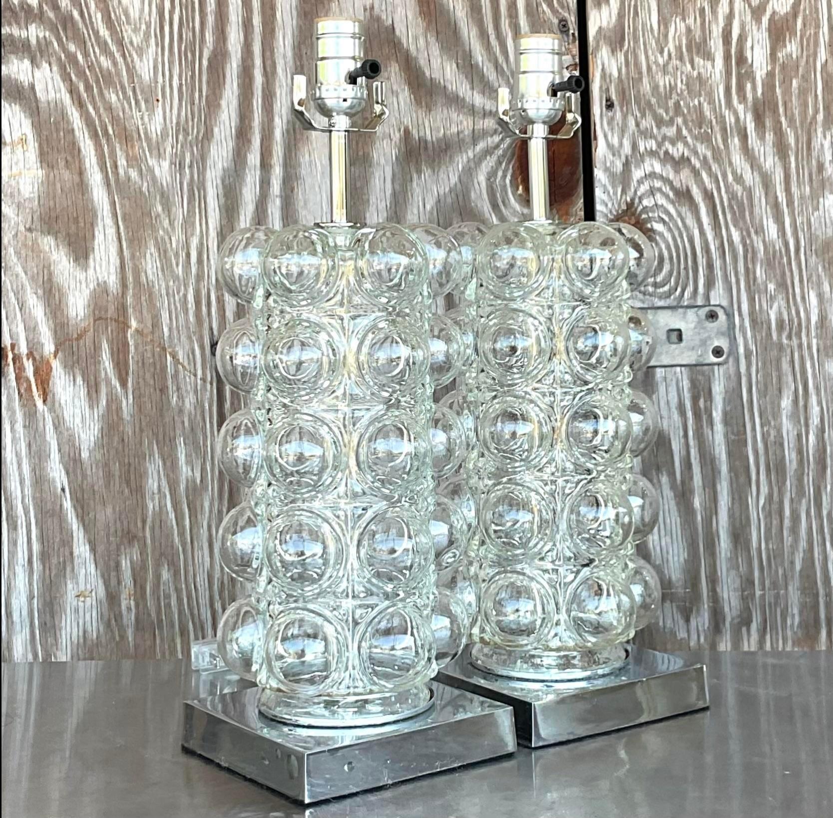Vintage Bubble Glass Table Lamps, a Pair For Sale at 1stDibs