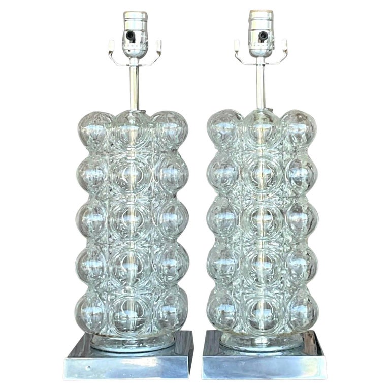 Vintage Bubble Glass Table Lamps- a Pair For Sale at 1stDibs