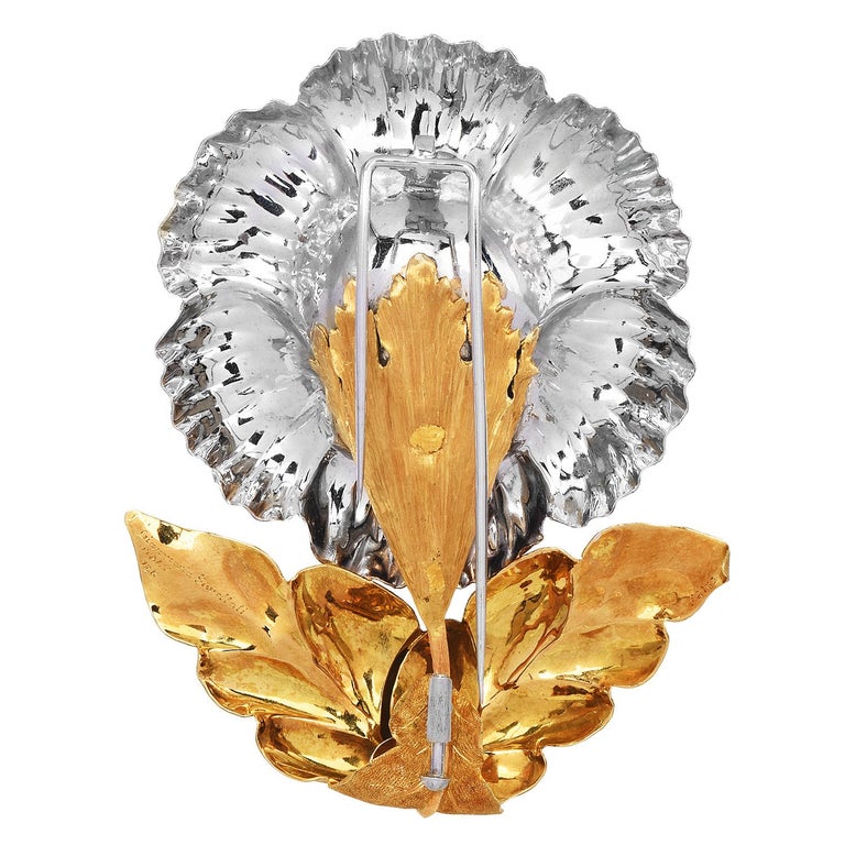 Vintage Buccellati 18K Gold Flower Large Brooch Pin at 1stDibs