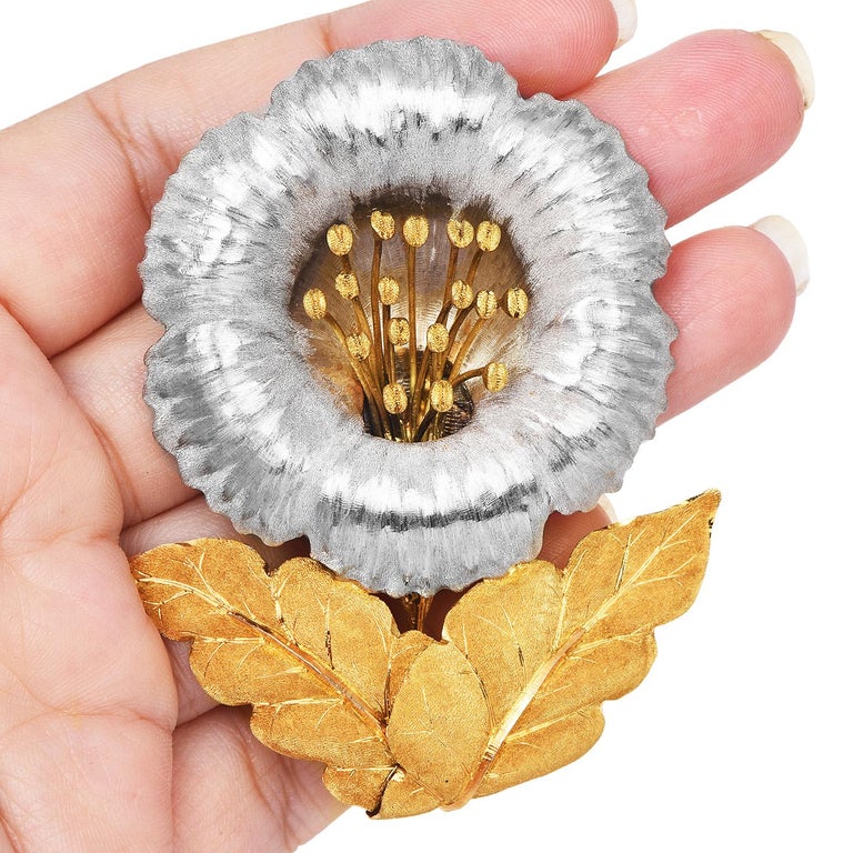 Vintage Buccellati 18K Gold Flower Large Brooch Pin at 1stDibs