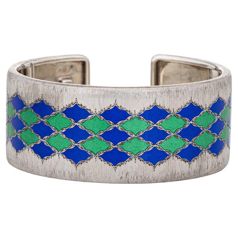Vintage Buccellati Enamel Bracelet Cuff Sterling Silver Signed Jewelry ...