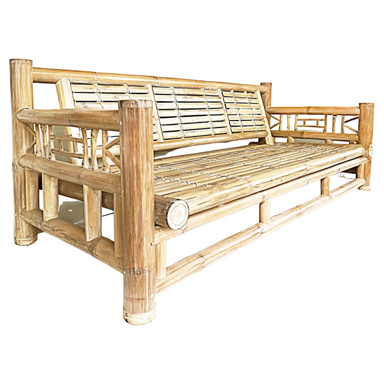 Antonio Budji Layug Style Vintage Coastal Bamboo Sofa For Sale at 1stDibs