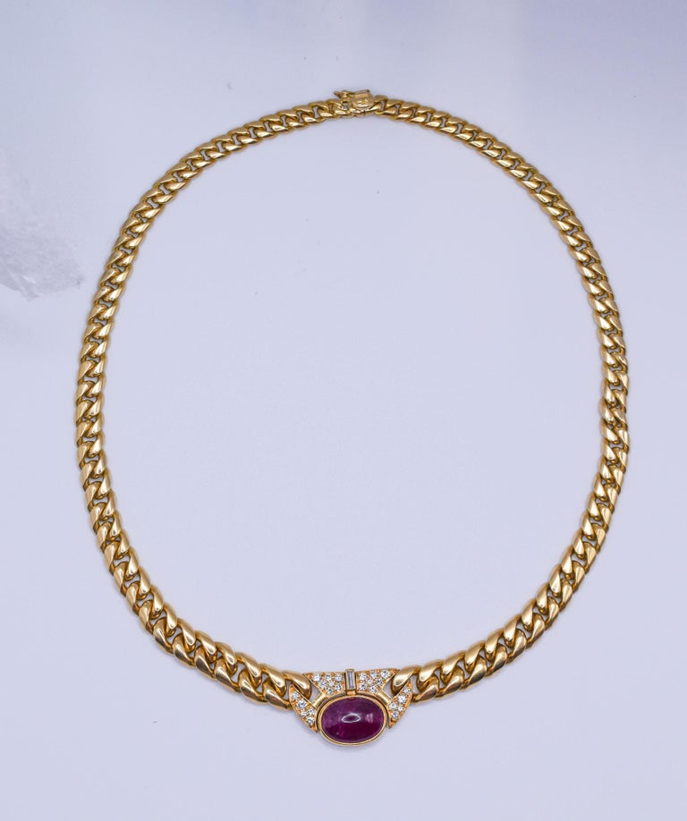 Vintage Bulgari 18k Gold Ruby and Diamond Chain Necklace For Sale at ...