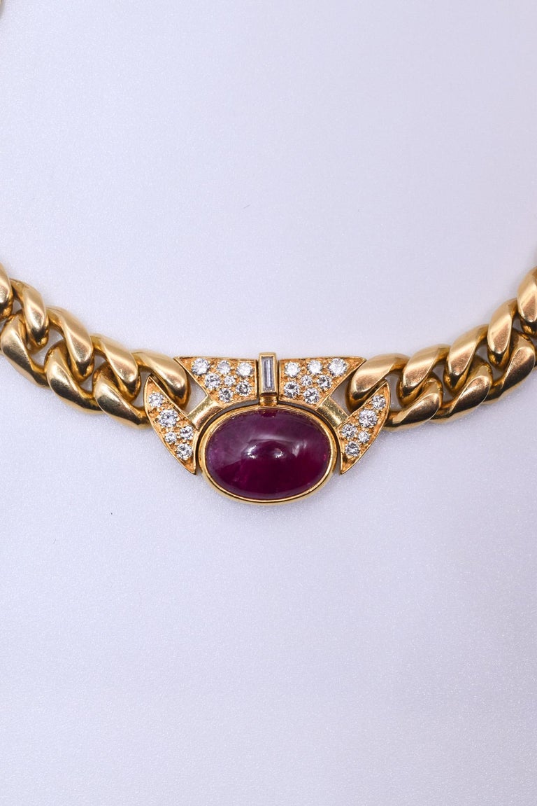 Vintage Bulgari 18k Gold Ruby and Diamond Chain Necklace For Sale at ...