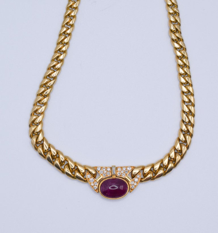 Vintage Bulgari 18k Gold Ruby and Diamond Chain Necklace For Sale at ...