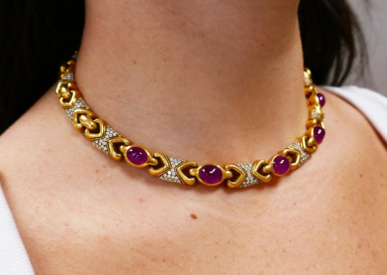 Vintage Bulgari Necklace Bracelet Set 18k Gold Ruby Diamond Bvlgari ...