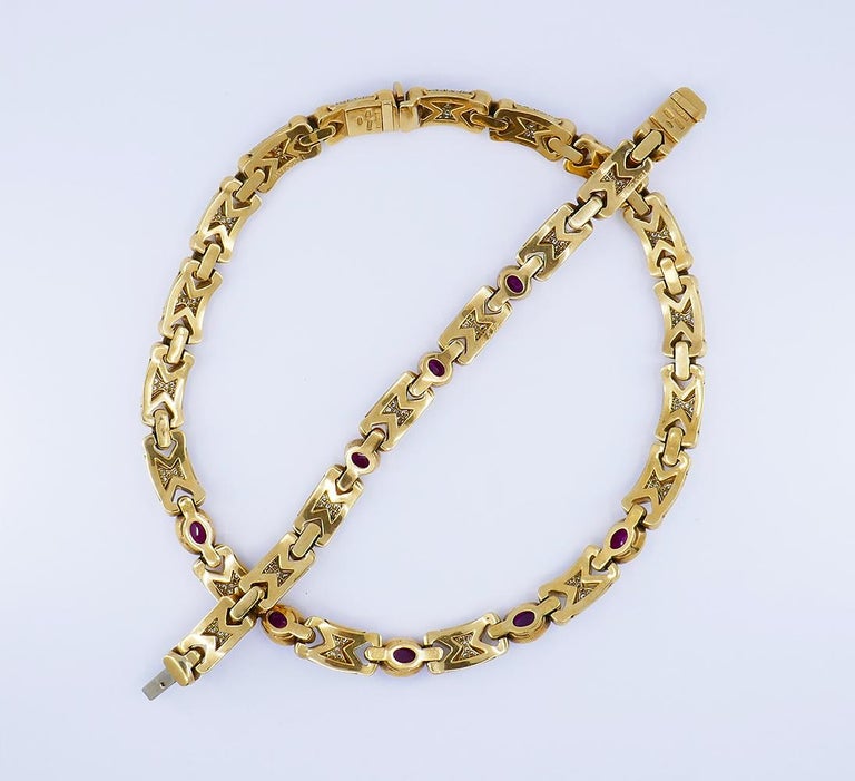 Vintage Bulgari Necklace Bracelet Set 18k Gold Ruby Diamond Bvlgari ...