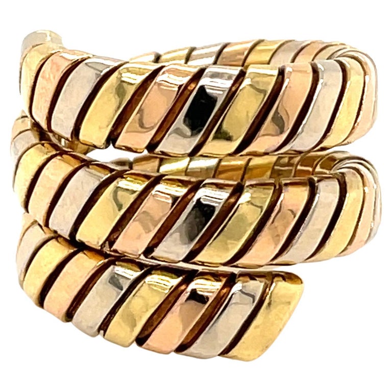 Bulgari Tubogas Three Color Gold Ring at 1stDibs | bulgari tubogas ring
