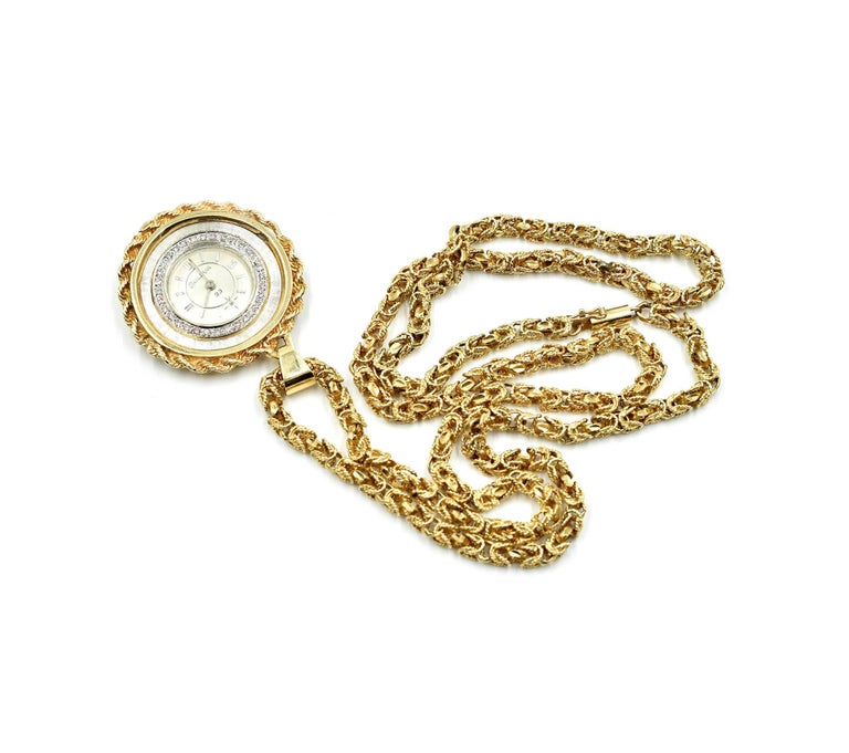 Bulova Yellow Gold Diamond Vintage Pendant Watch on Yellow Gold Chain ...