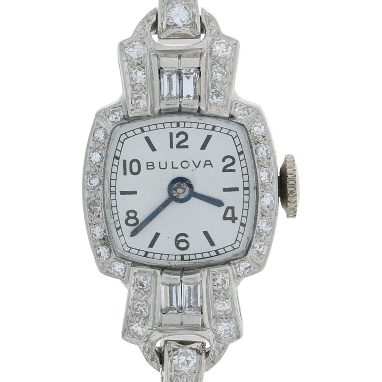 Vintage Bulova Diamond Ladies Watch 900 Platinum and 14k Gold ...