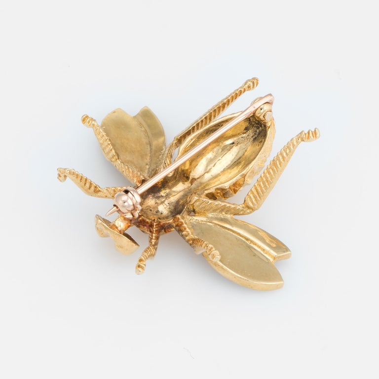 Vintage Bumble Bee Brooch Pin 14 Karat Gold Blue Enamel Wings Estate ...