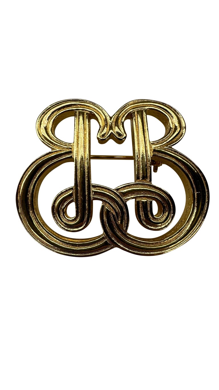 Vintage Burberry 'BB' Logo Gold Tone Costume Brooch For Sale at 1stDibs