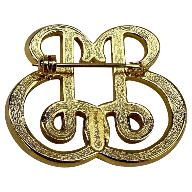 Vintage Burberry 'BB' Logo Gold Tone Costume Brooch For Sale at 1stDibs