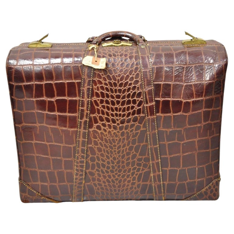 Vintage Burgundy Leather Alligator Embossed Large Suitcase Luggage Bag ...