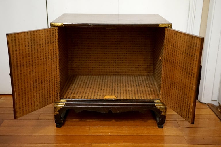 Vintage Burl Mahogany Tansu Chest with Paper Antique Calligraphy Lining ...