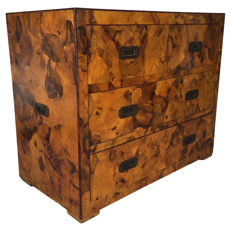 Vintage Burl Walnut Campaign Chest at 1stDibs