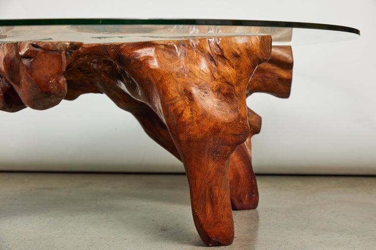 Vintage Burl Wood Coffee Table w/ New Glass Top at 1stDibs