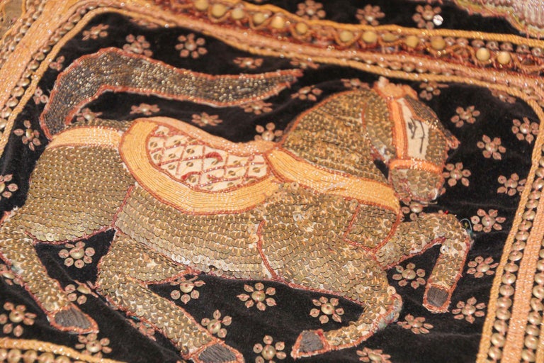 Vintage Burmese Kalaga Tapestry Pillow Cover Warrior and Horses, 1950s ...