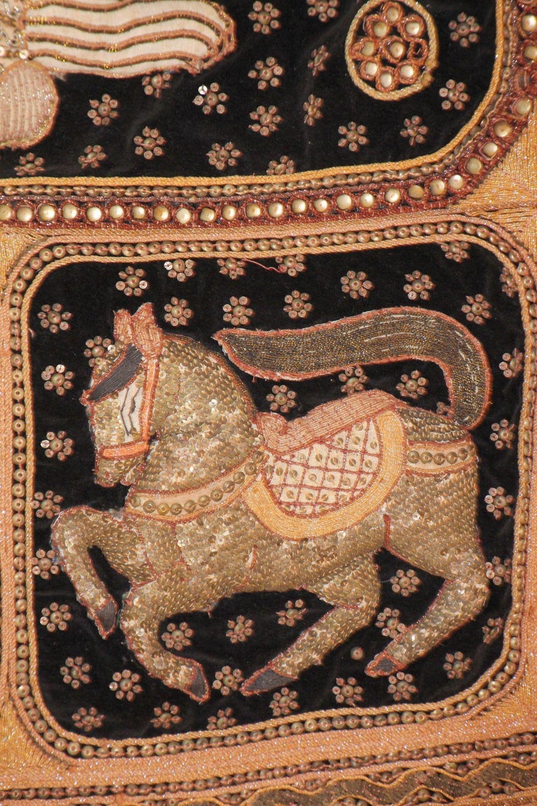 Vintage Burmese Kalaga Tapestry Pillow Cover Warrior and Horses, 1950s ...