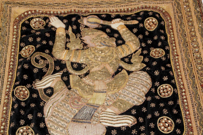 Vintage Burmese Kalaga Tapestry Pillow Cover Warrior and Horses, 1950s ...