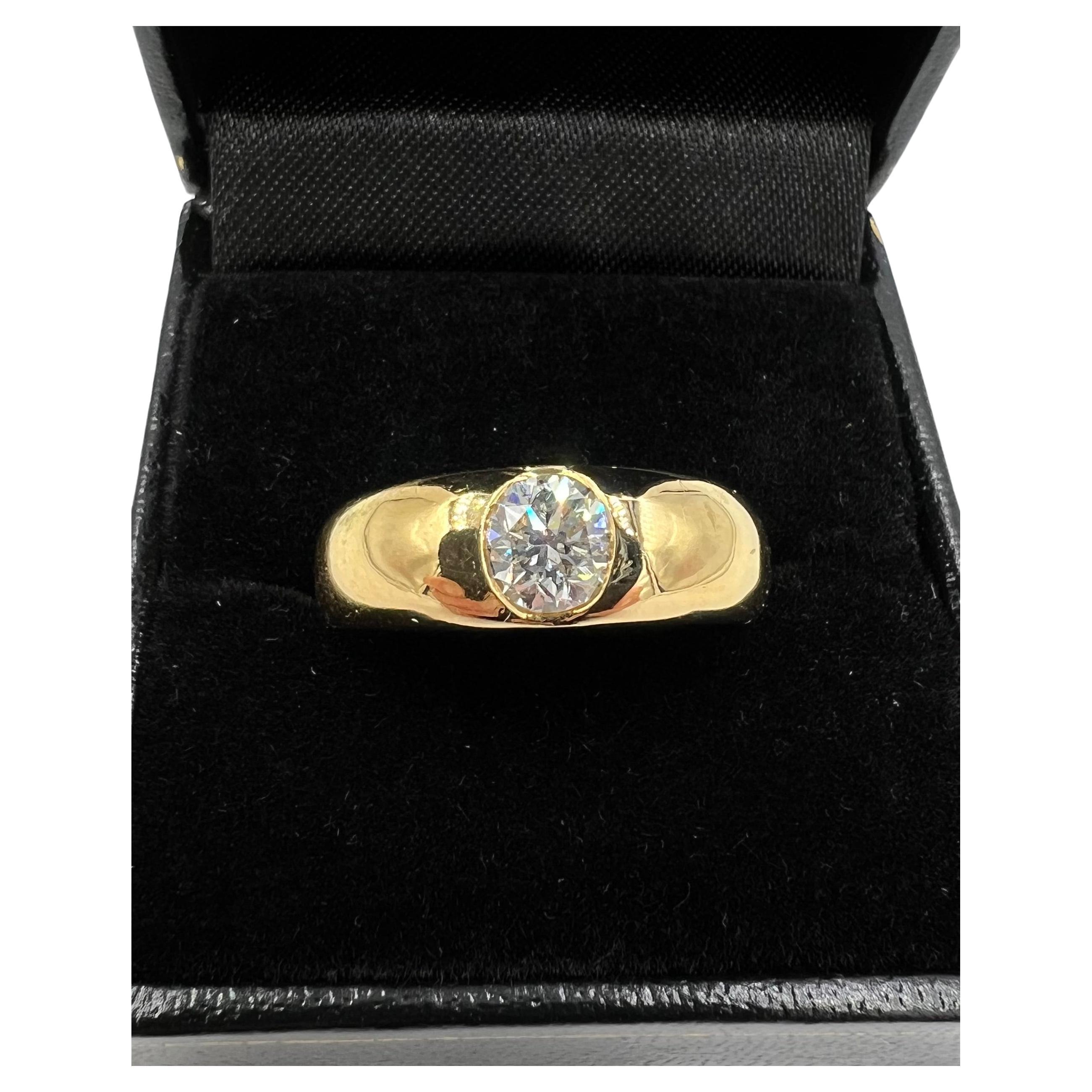 Vintage Burnish Set Diamond 18k Yellow Gold Band Ring Circa 1970 For ...