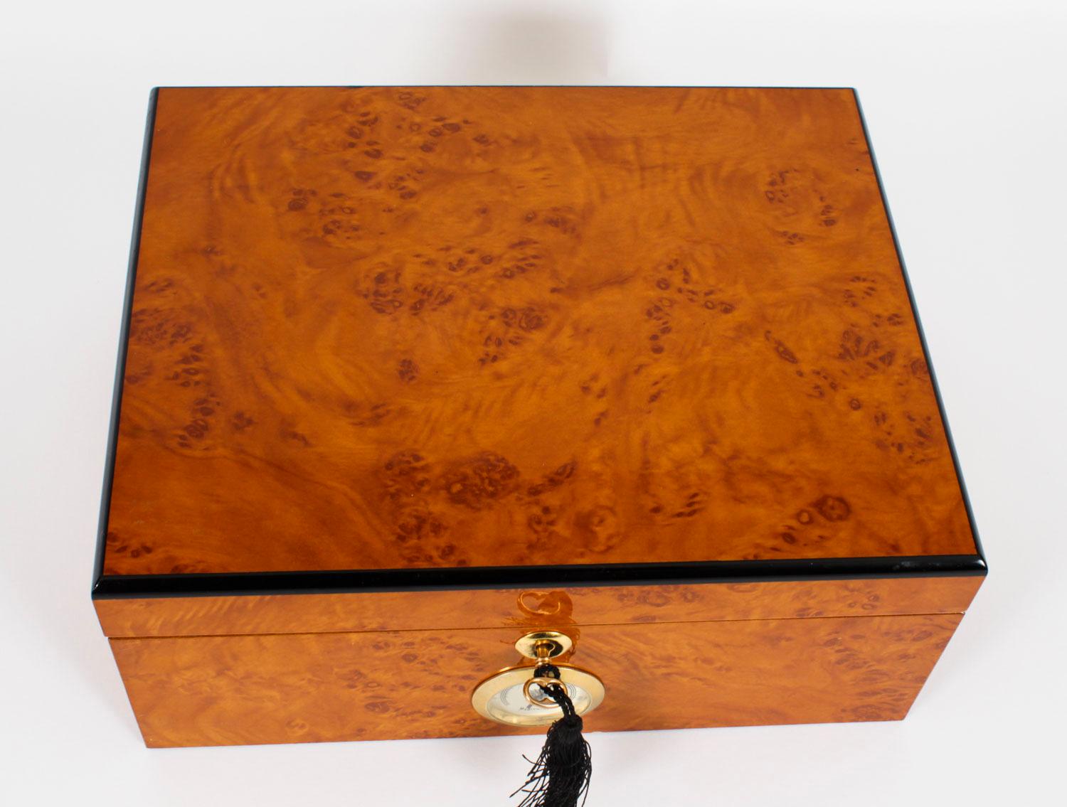 Vintage Burr Walnut Humidor with Hygrometer Mid-20th Century For Sale ...