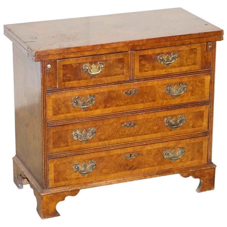 Vintage Burr Walnut Medium Sized Chest of Drawers with Butlers Serving ...