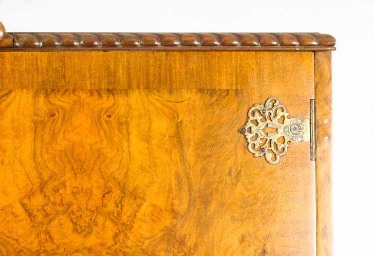 Vintage Burr Walnut Queen Anne Cocktail Cabinet Drinks Dry Bar Early ...