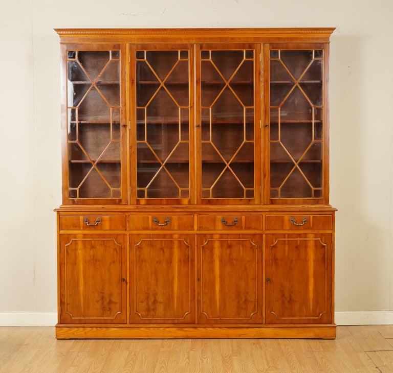 Vintage Burr Yew Wood Display Cabinet Bookcase with Keys at 1stDibs