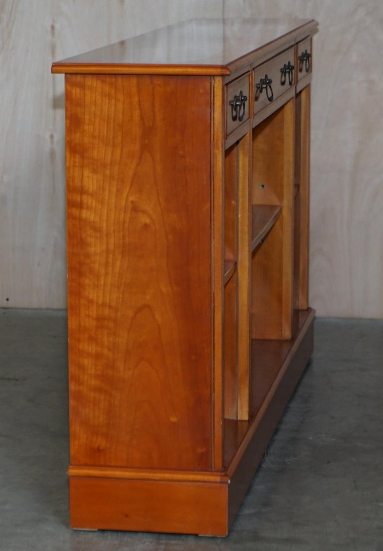 Vintage Burr Yew Wood Dwarf Open Bookcase / Sideboard with Three Large ...