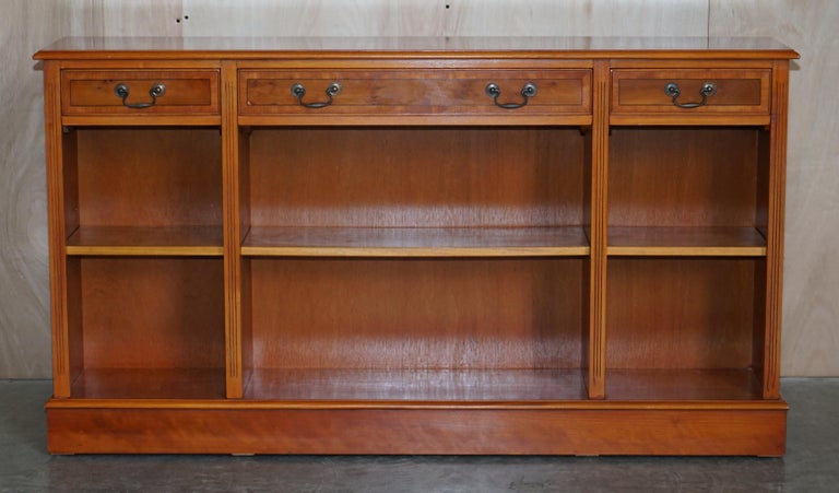 Vintage Burr Yew Wood Dwarf Open Bookcase / Sideboard with Three Large ...
