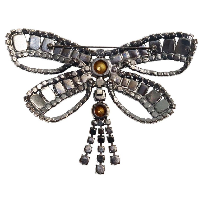 Vintage Butler and Wilson Dark Grey Japanned Dangling Bow Brooch Circa ...