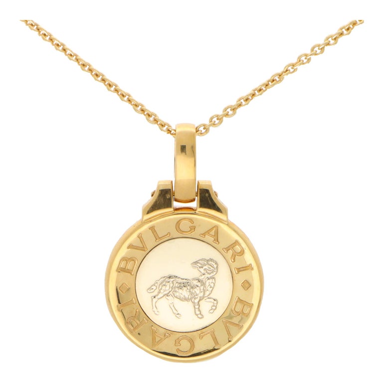 Vintage Bvlgari Aries Zodiac Pendant in 18k Yellow Gold and Stainless ...