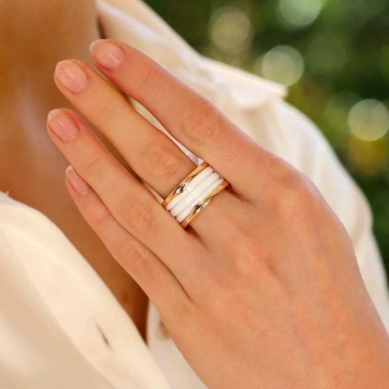 Vintage Bvlgari B.Zero1 White Ceramic Ring in 18k Rose Gold at 1stDibs