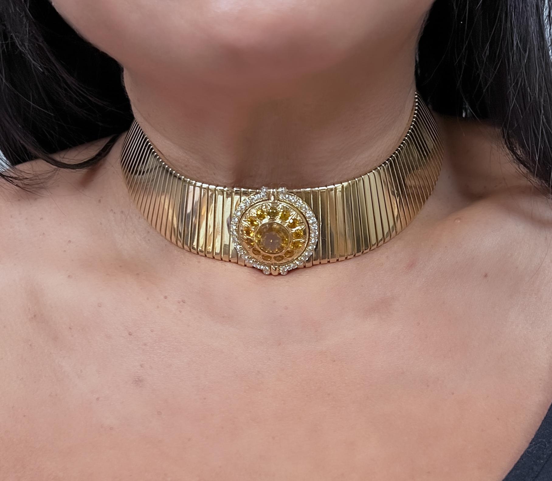Vintage Bvlgari Tubogas 18k Yellow Gold Citrine and Diamond Choker ...