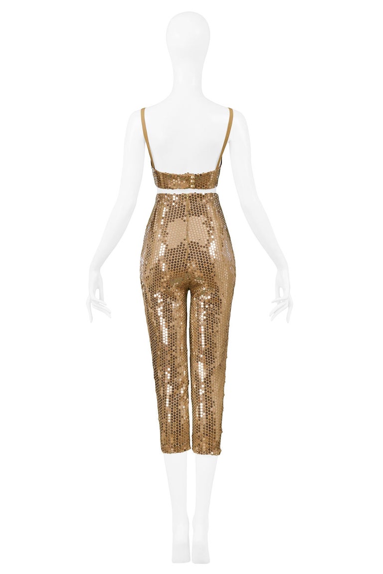 Vintage Byblos Gold Sequin Bra Top and Cigarette Pant Ensemble 1991 at ...