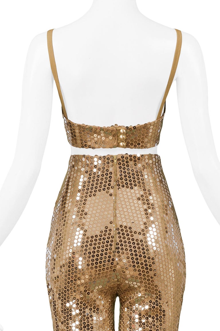 Vintage Byblos Gold Sequin Bra Top and Cigarette Pant Ensemble 1991 at ...