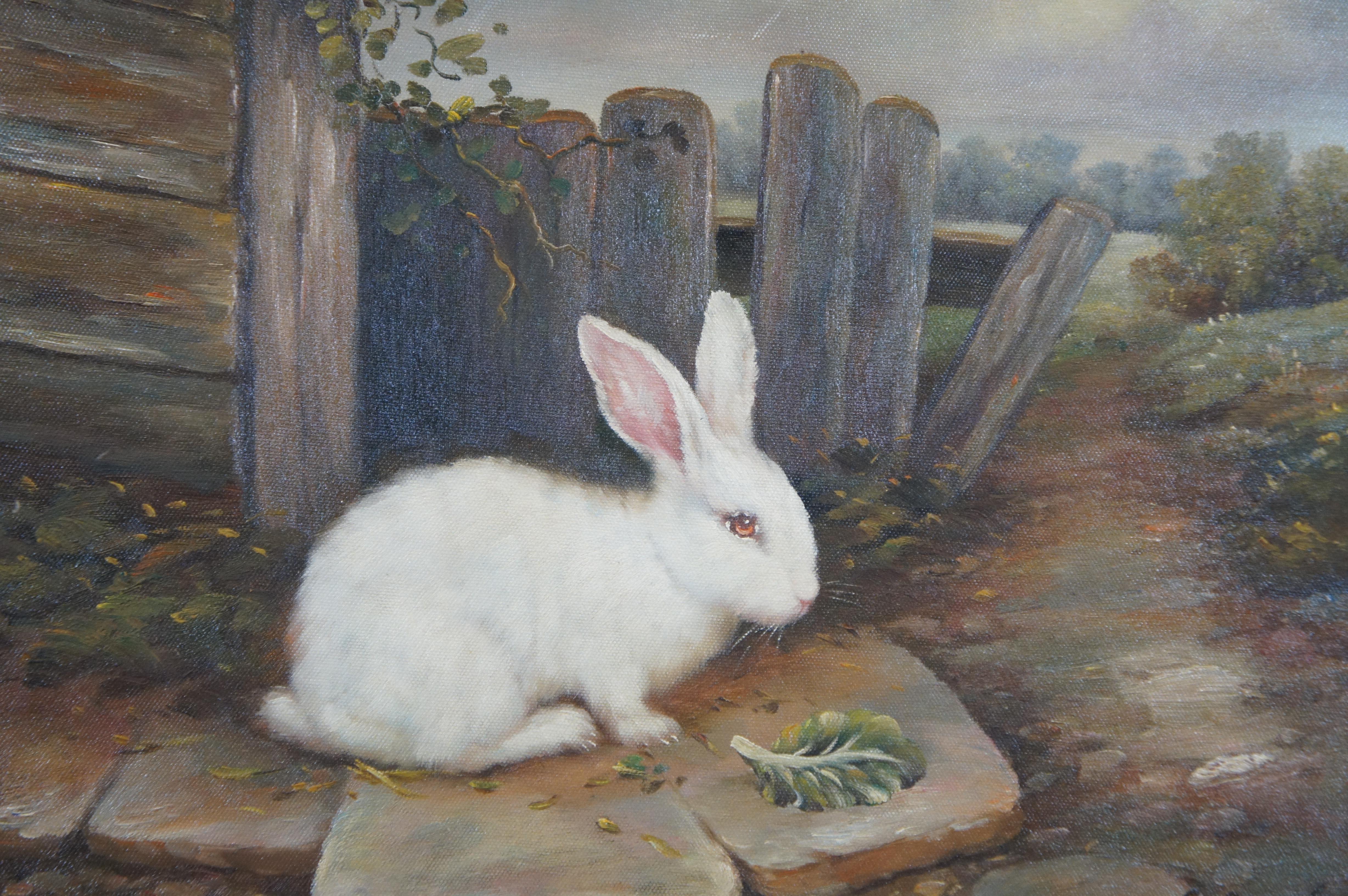 Vintage C. Garnet Realist Farmhouse Bunny Rabbit Portrait Oil Painting ...