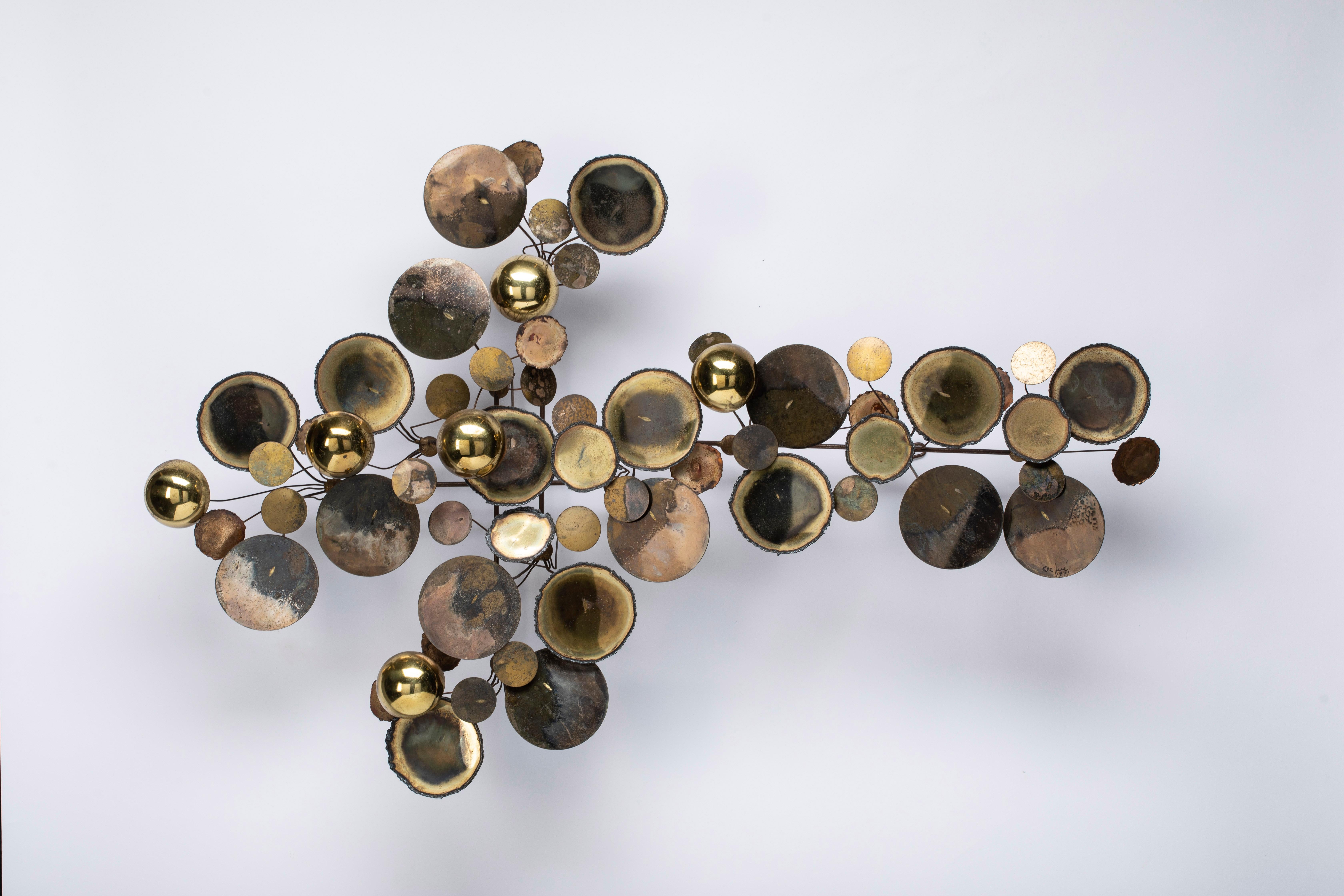 Vintage C. Jere Signed 1971 Brass "Raindrops" Wall Sculpture for ...