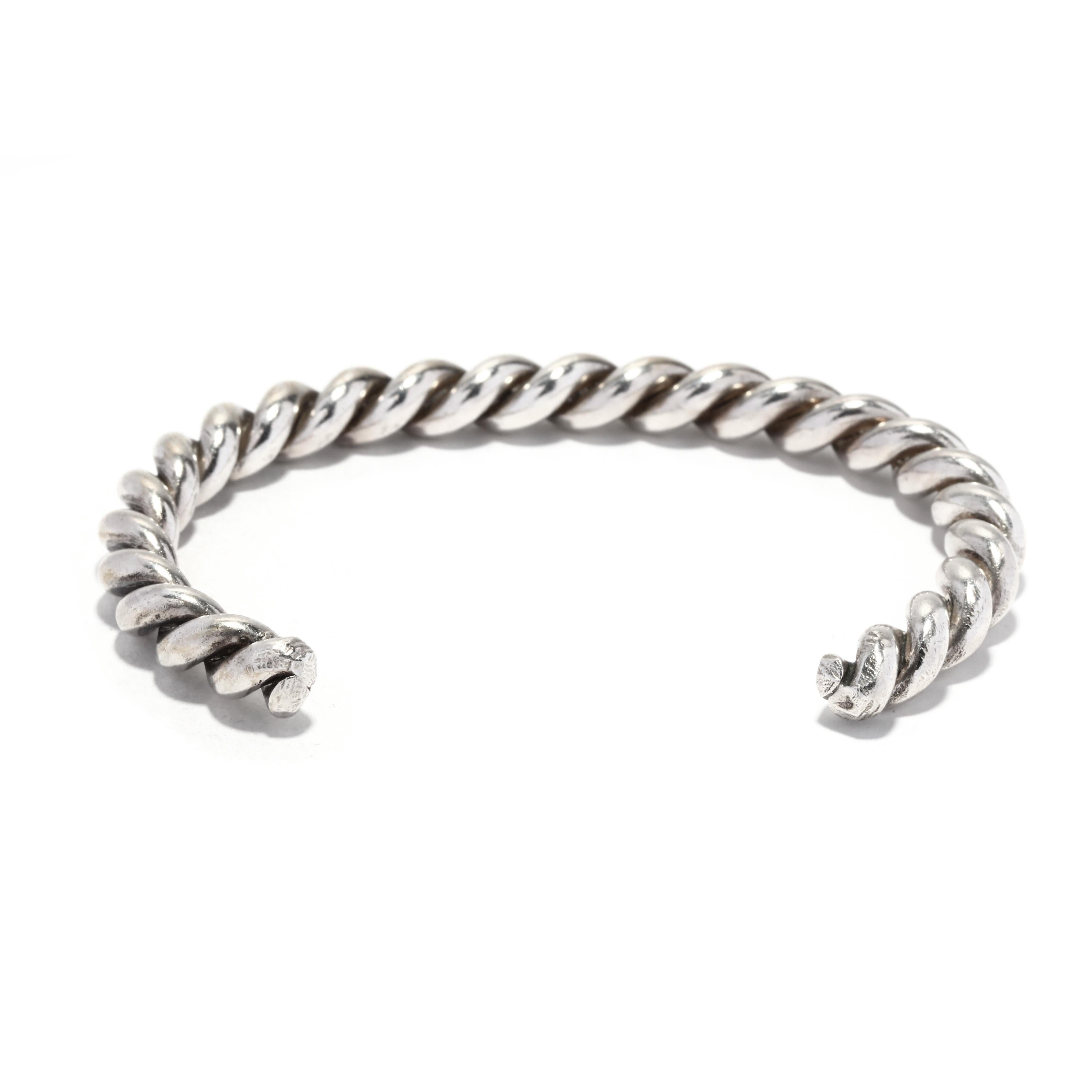 Vintage Cable Cuff Bracelet, Sterling Silver, Slim Silver For Sale at ...