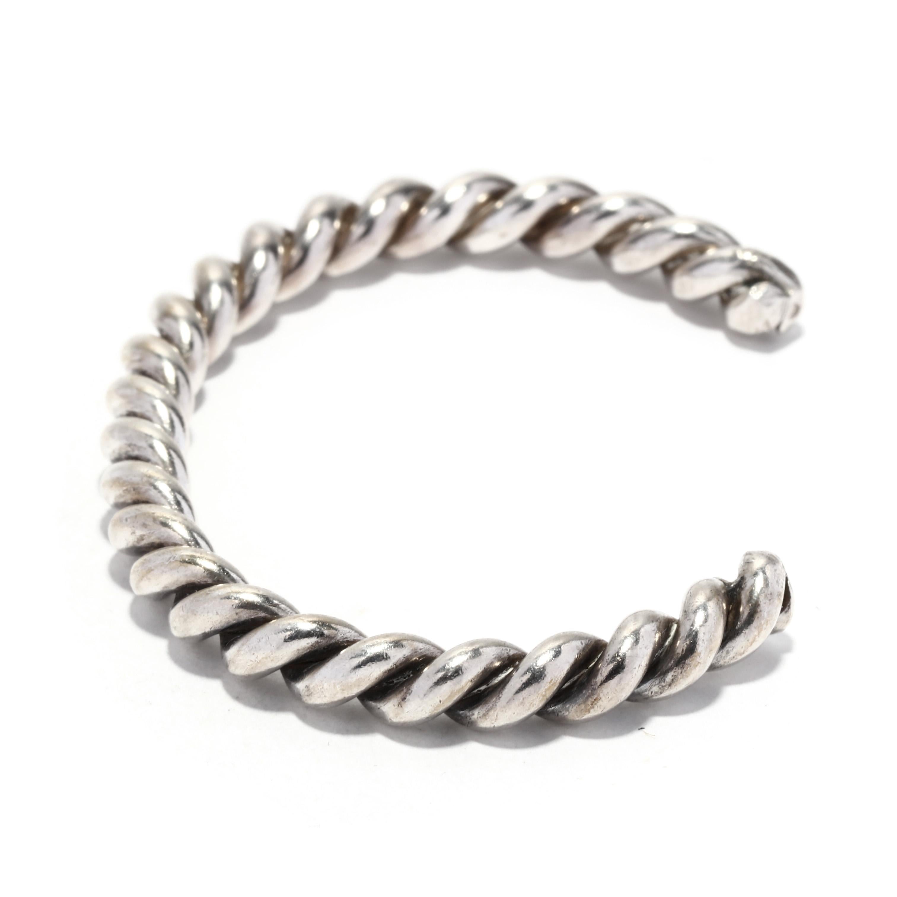 Vintage Cable Cuff Bracelet, Sterling Silver, Slim Silver For Sale at ...
