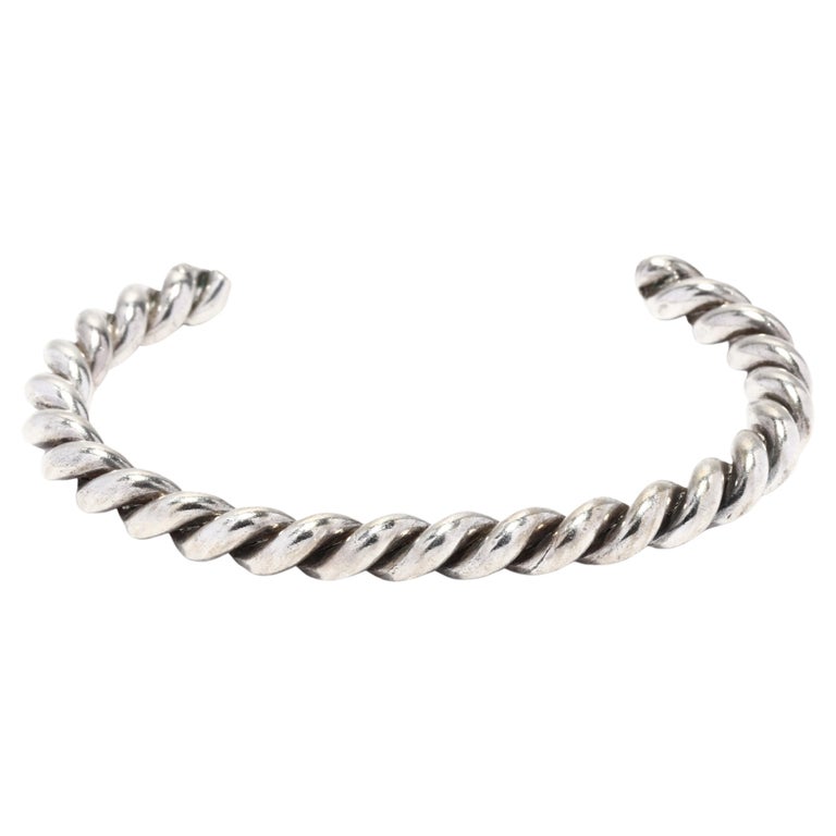 Vintage Cable Cuff Bracelet, Sterling Silver, Slim Silver For Sale at ...