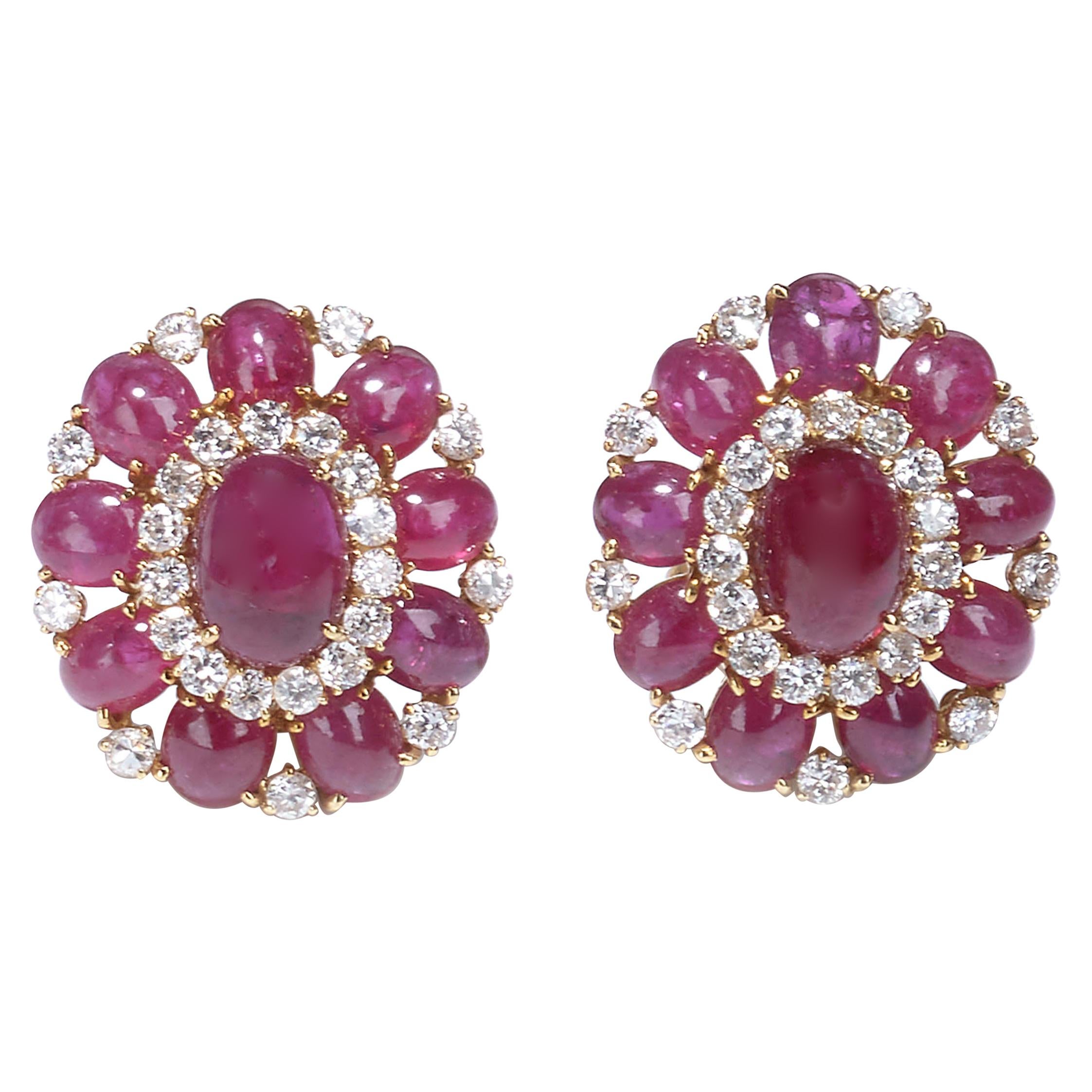 Cartier Cabochon Ruby Diamond Earrings For Sale at 1stDibs