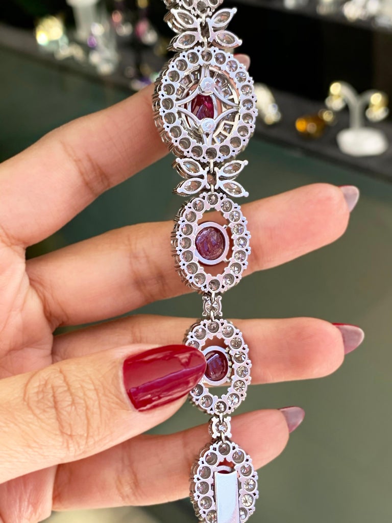 Vintage Cabochon Ruby and Diamond Platinum Bracelet, circa 1950s at 1stDibs